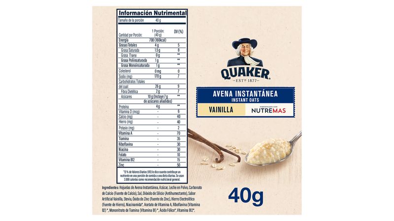 Etiqueta Nutricional De Avena Quaker Oats