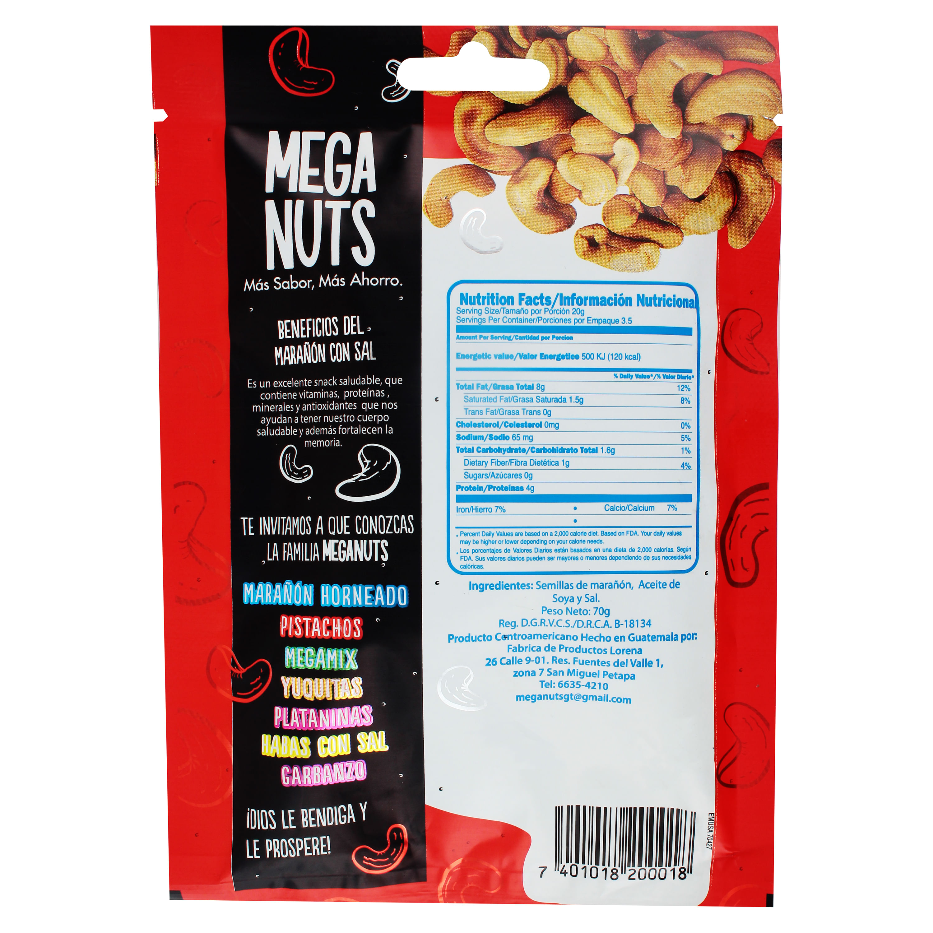 Comprar Marañon Mega Nuts Con Sal - 70 g | Walmart Walmart Guatemala ...