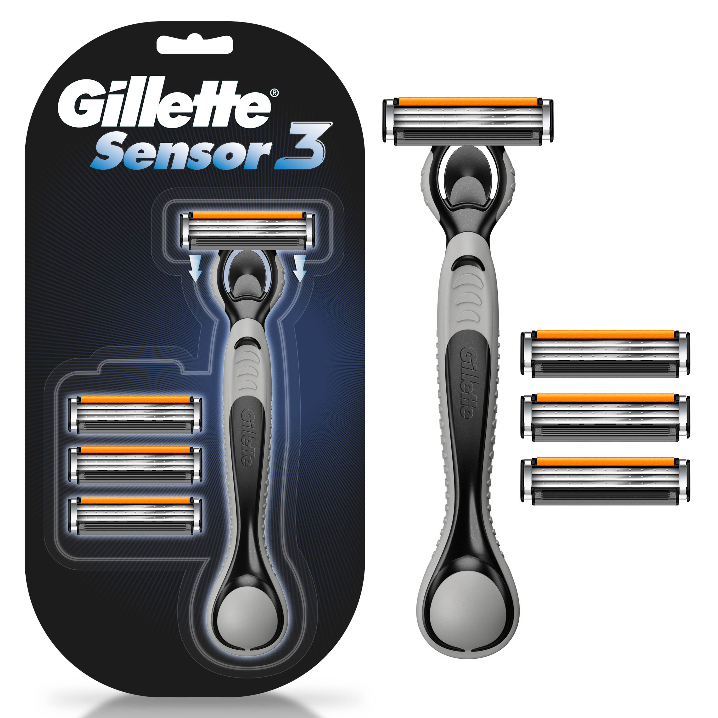 Comprar Rasuradora Gillette Sensor3, 1 Mango + 4 Repuestos con 3 hojas ...