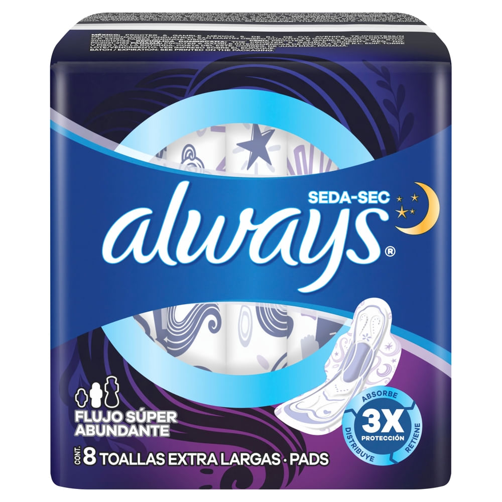 Comprar Toallas Femeninas Always Nocturna Seda-Sec, Flujo Súper ... Comprar Toallas Femeninas Always Nocturna Seda-Sec, Flujo Súper ...
