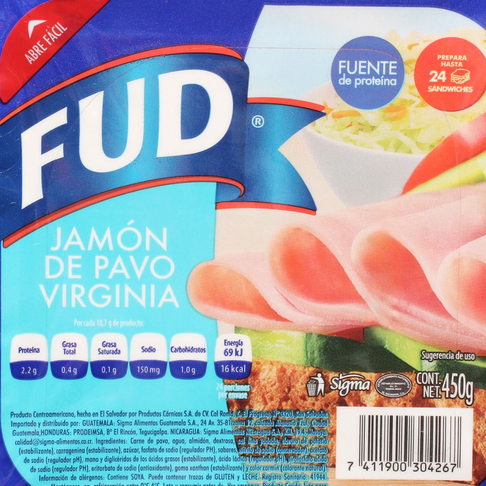Comprar Jamón Fud Virginia De Pavo - 450 g | Walmart Guatemala ...