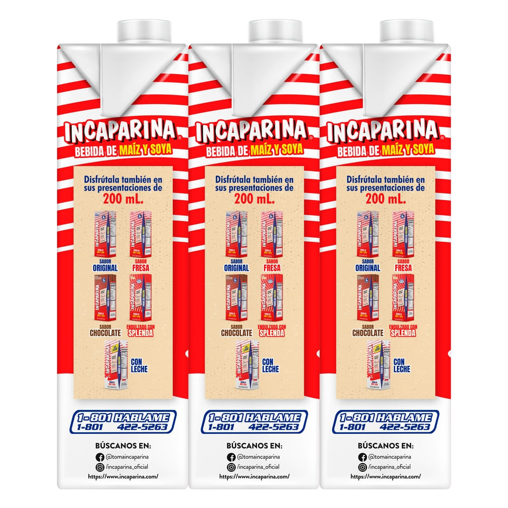 Comprar Bebida de Maíz y soya Incaparina con leche 3 pack -1 L ...