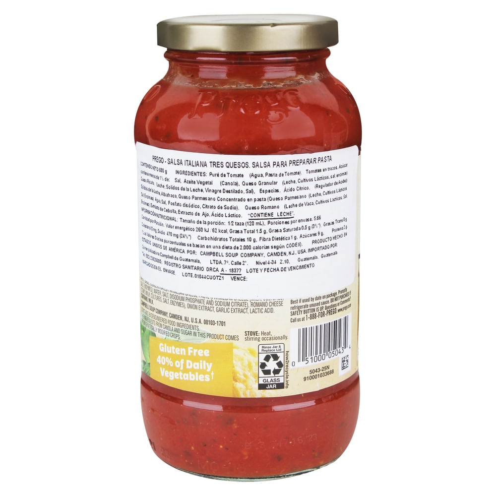 Comprar Salsa Prego De Tomate Tres Queso - 680 g | Walmart Guatemala ...