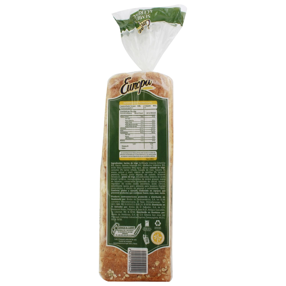 Comprar Pan Europa para Sándwich con Semillas Y Cereales - 670 g ...