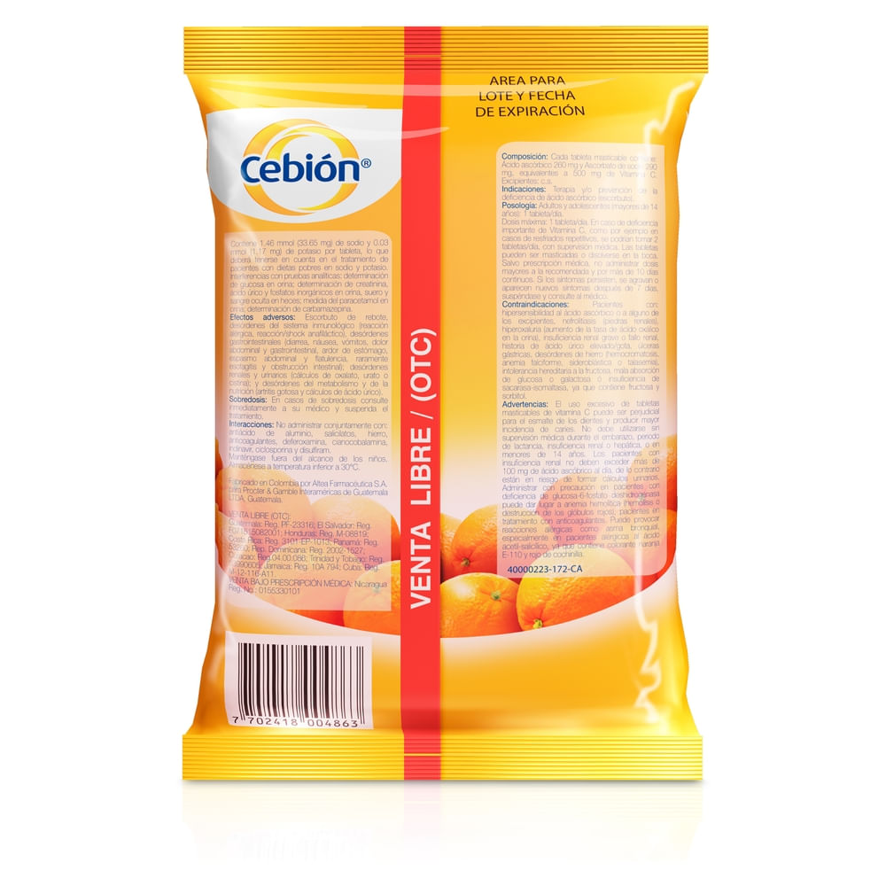 Comprar Tabletas Masticables Cebión Vitamina C, Sabor Mandarina - 500mg ...