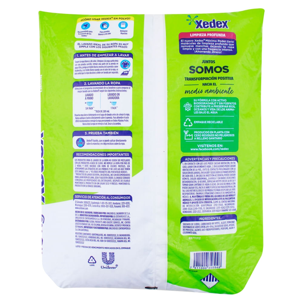 Detergente Xedex máximo poder limón en polvo - 1800 g