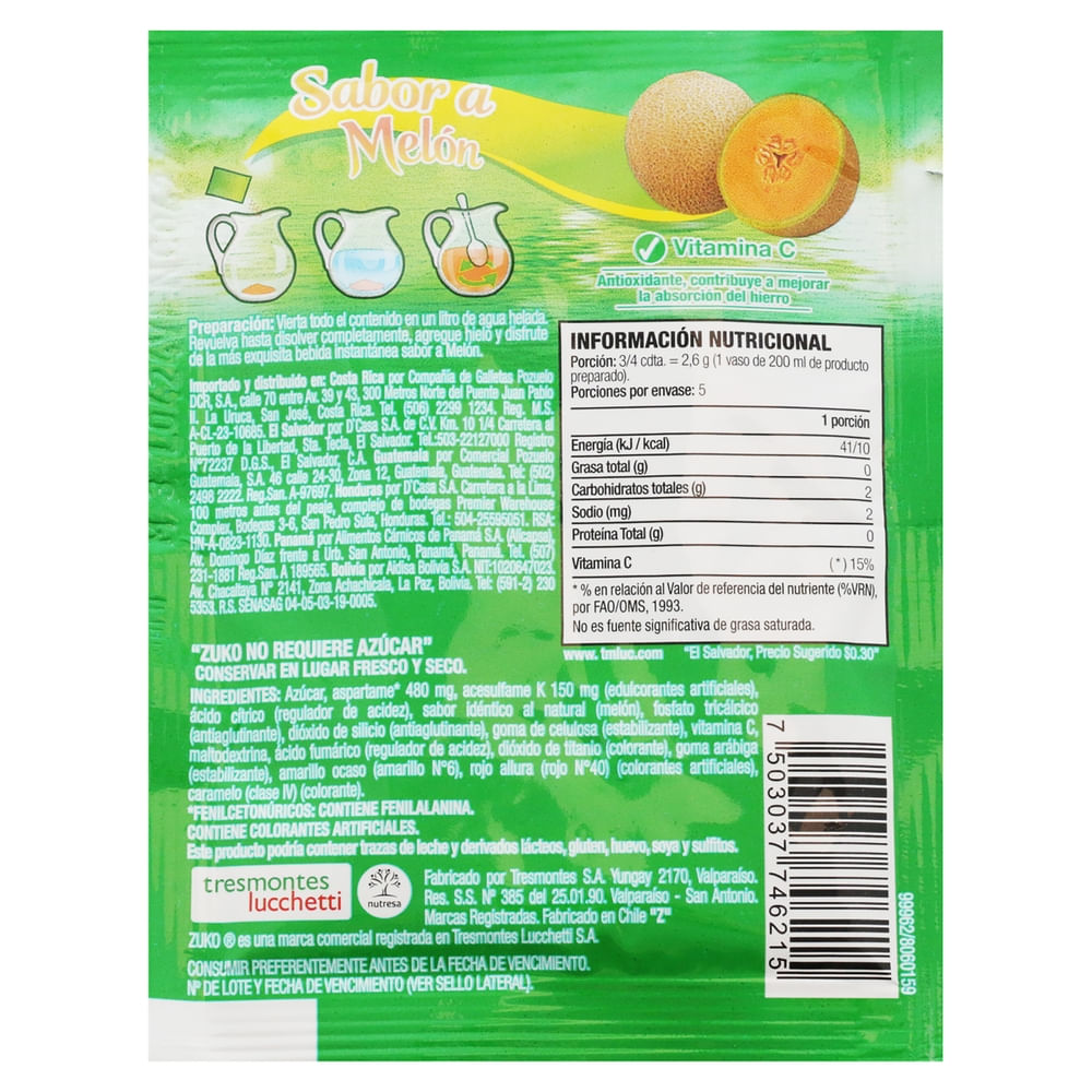 Comprar Bebida en Polvo Zuko Melon - 13 g | Walmart Guatemala