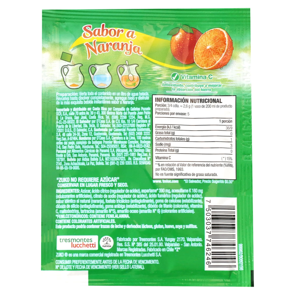 Comprar Bebida Instantánea Zuko Naranja - 13 g | Walmart Guatemala