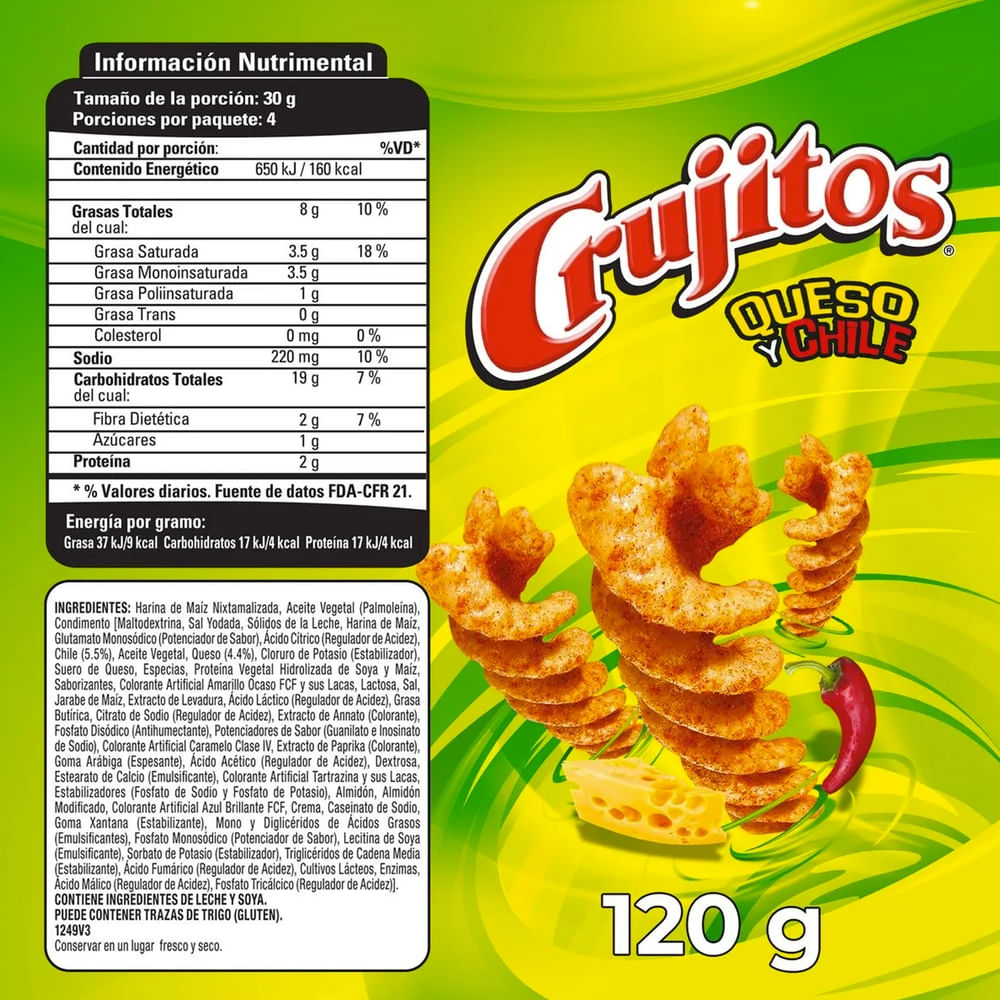 Comprar Snack Frito Lay Crujitos Queso y Chile - 120 g | Walmart ...