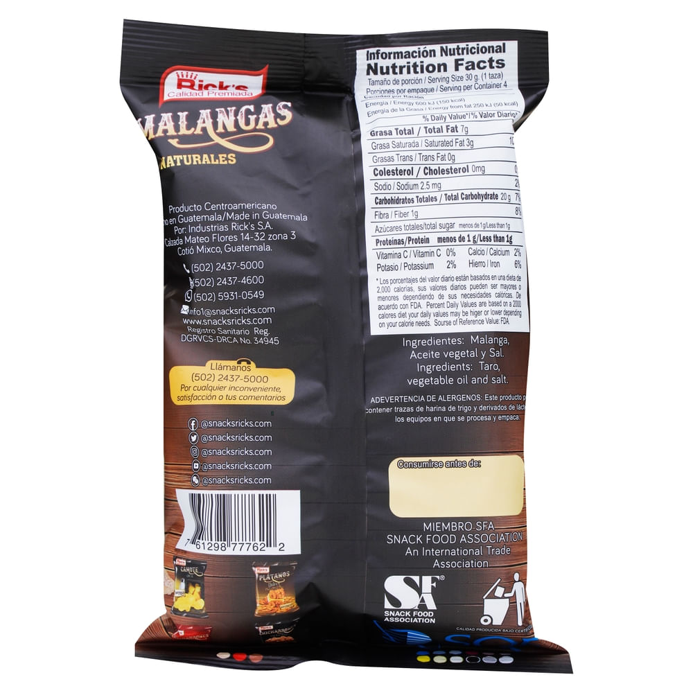 Comprar Snack Hojuelas De Malanga Ricks - 120 g | Walmart Guatemala ...