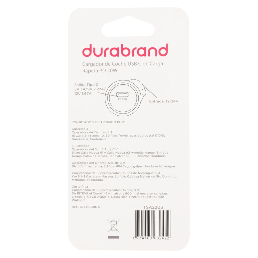 Comprar Cargador Para Carro Durabrand Pd 20W Usb C | Walmart Guatemala ...