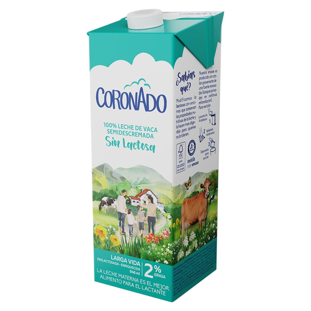 Leche Coronado Semidescremada Sin Lactosa 2% Grasa - 946 ml - Paiz ...