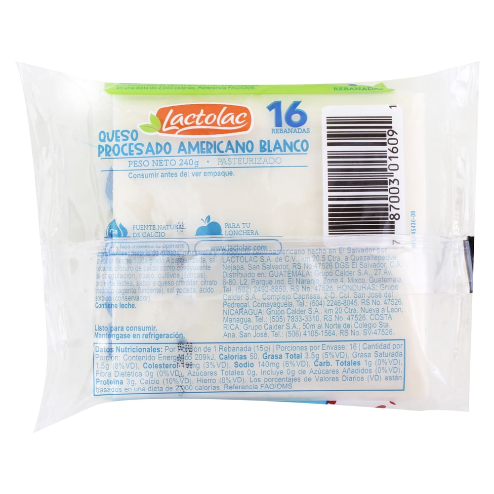 ComprarQueso Americano Lactolac blanco procesado 16 rebanadas - 240 g ...