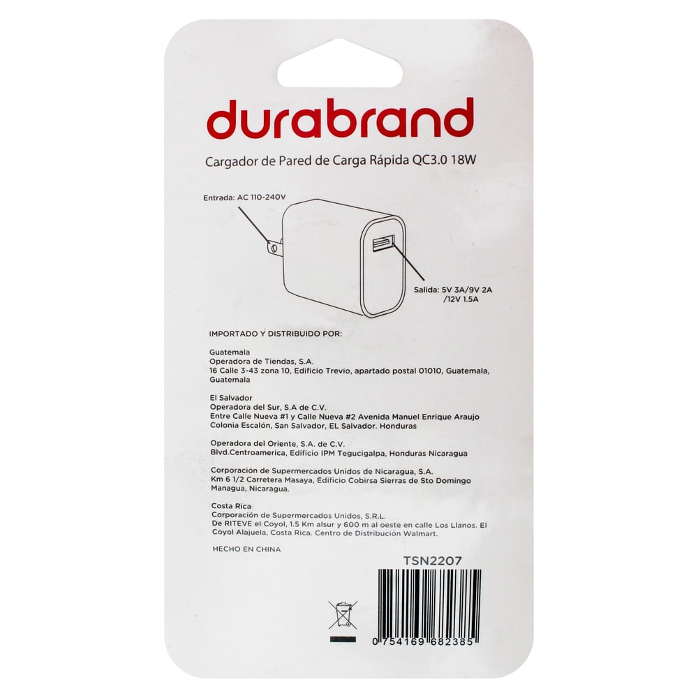 Comprar Cargador De Pared Durabrand Qc3.0 18W | Walmart Guatemala ...