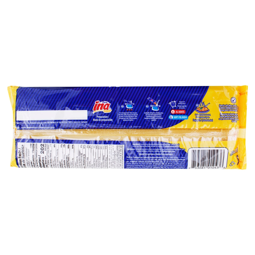 Comprar Pasta Larga Ina Espagueti N3 - 500 g | Walmart Guatemala - Maxi ...