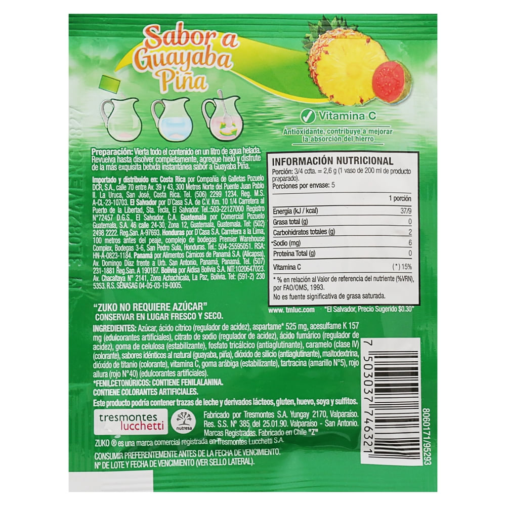 Comprar Bebida Zuko En Polvo Sabor Guayaba Piña - 13 g | Walmart ...