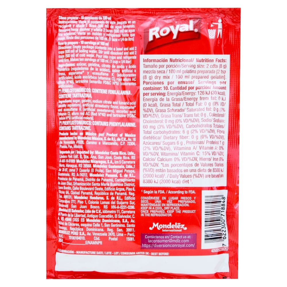 Comprar Gelatina En Polvo Royal Sabor A Fresa Sobre - 80 g | Walmart ...