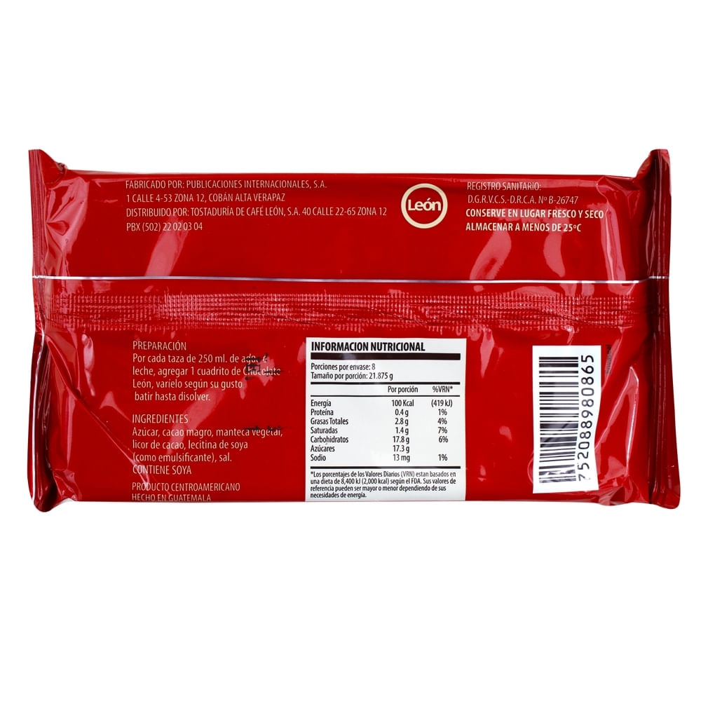 Chocolate Leon Clasico Tableta 175 Gr