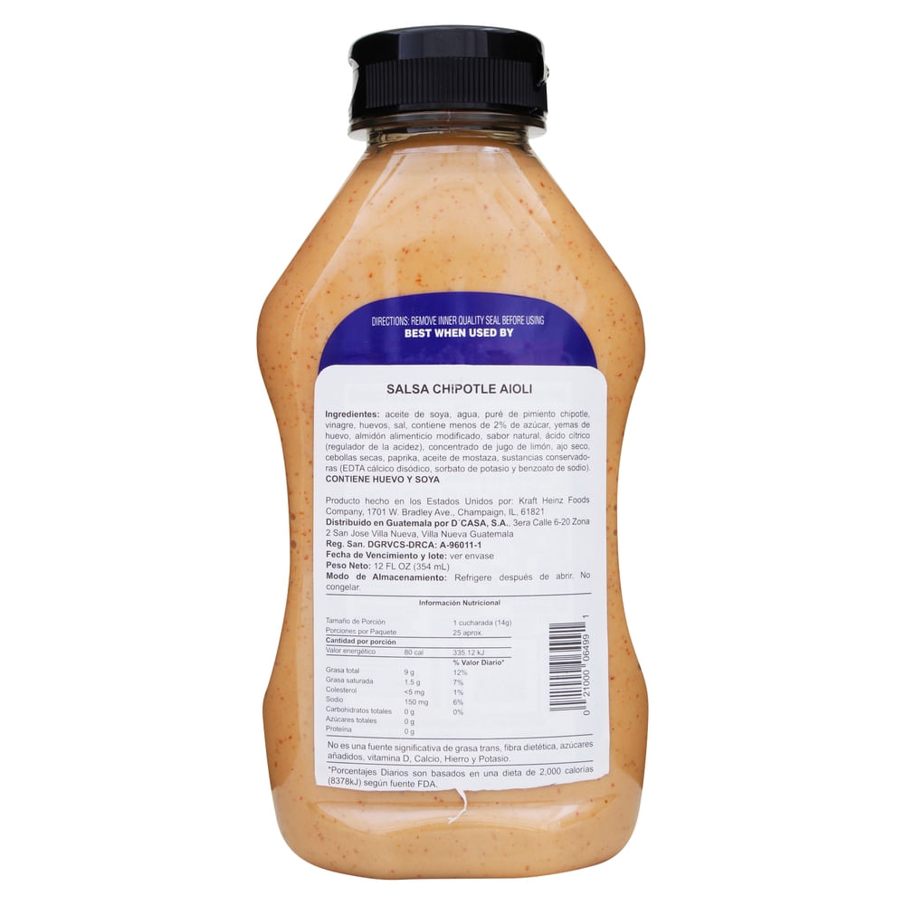 Comprar Mayonesa Kraft aioli chipotle cremosa y sabrosa - 340 g ...