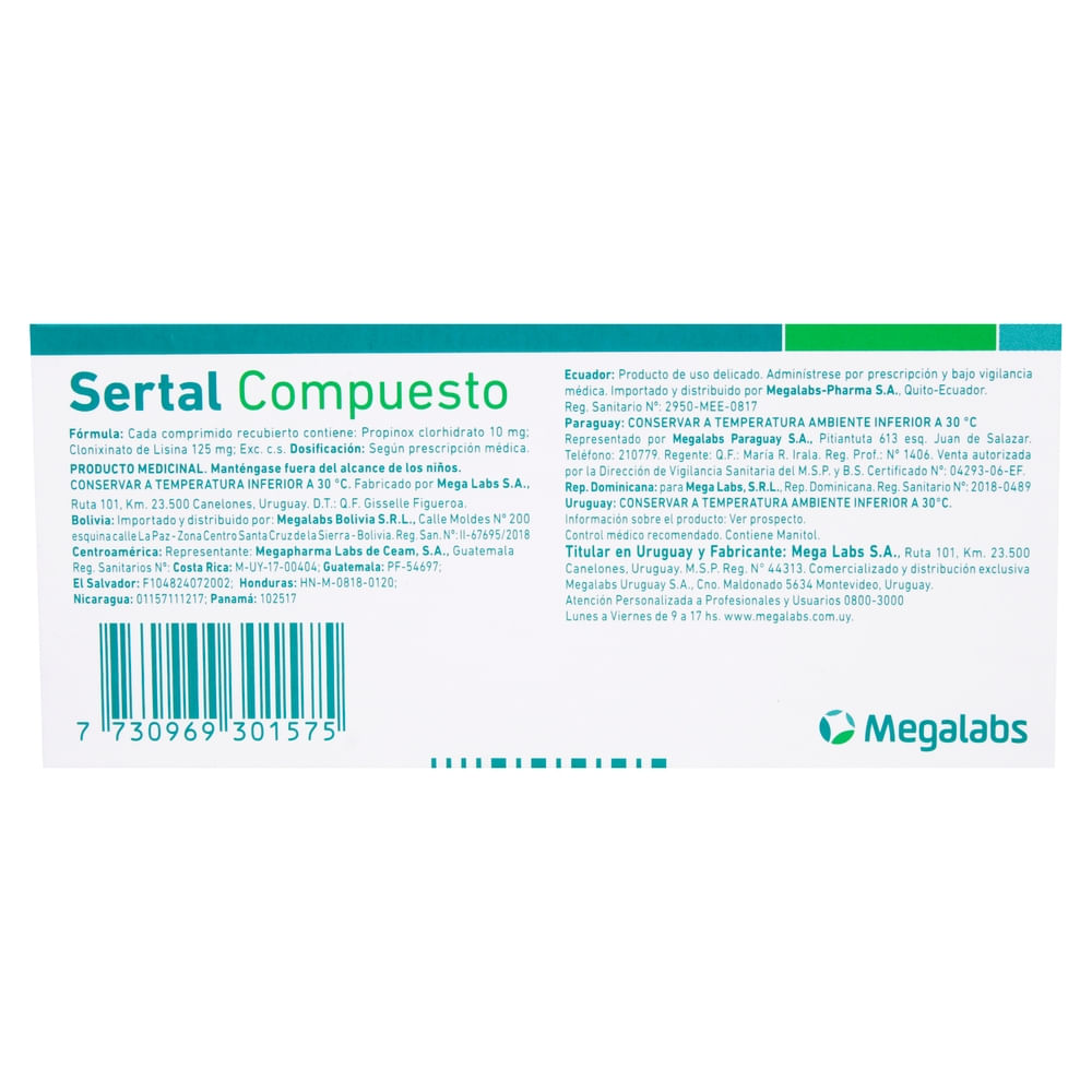 Sertal Compuesto 10Mg X 20 Comps Ea - Walmart | Guatemala