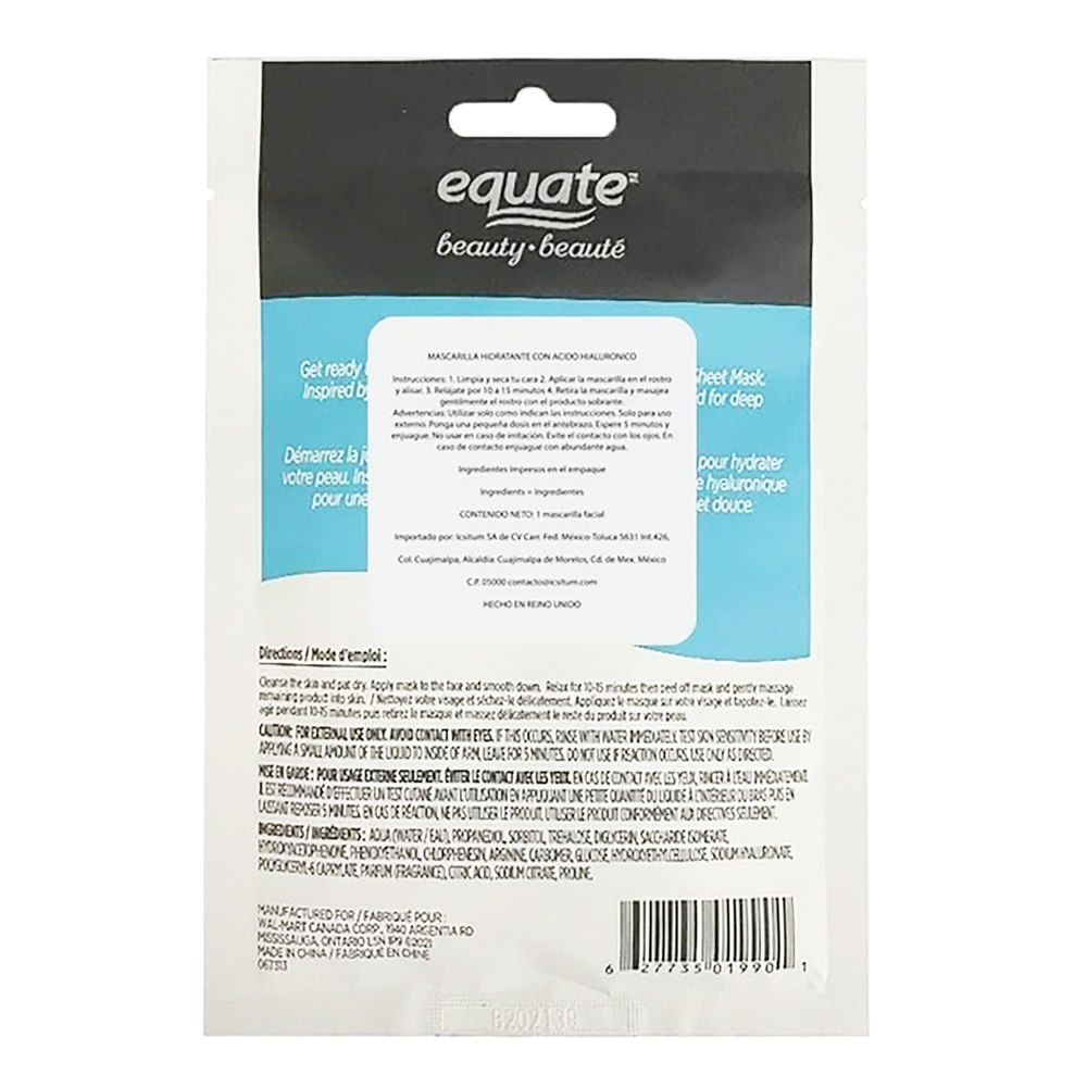 Comprar Equate Hyaluronic Acid Moistur Mask 1ea | Walmart El Salvador ...