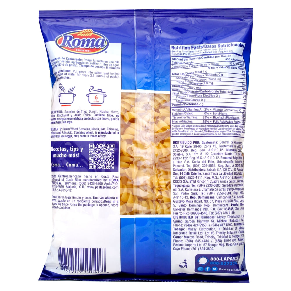Comprar Pasta Corta Roma Tornillos - 200 g | Walmart Guatemala