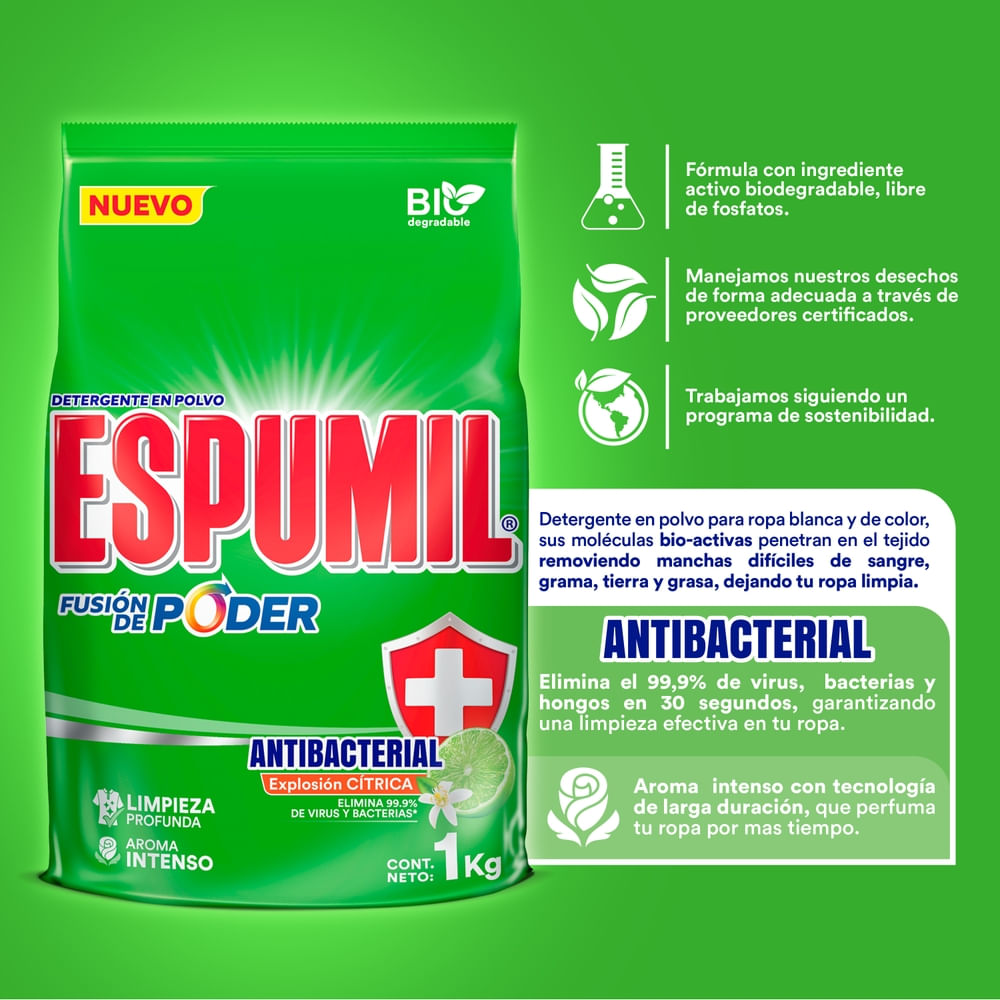 Comprar Detergente Espumil Explosión Citricos en polvo - 2000 g ...