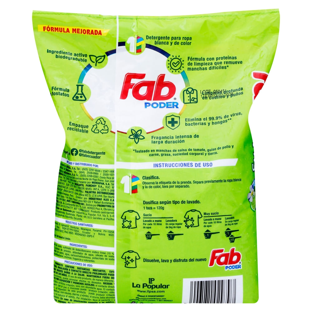 Comprar Detergente En Polvo Fab Antibacterial Medio Limón - 1000 g ...