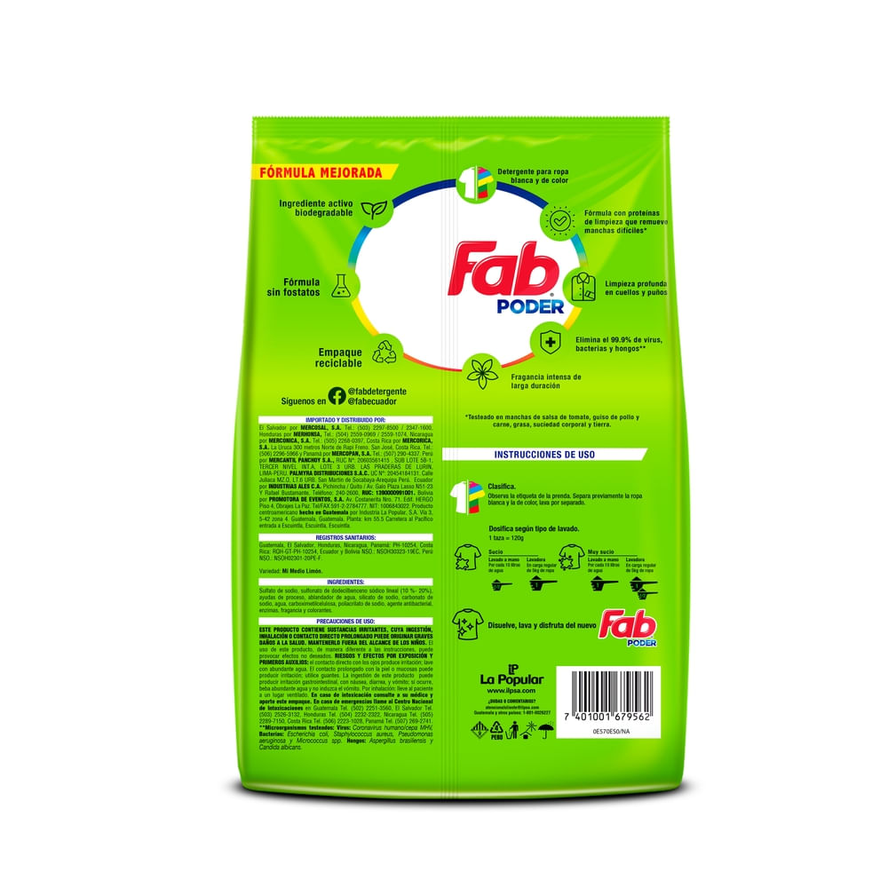 Comprar Detergente en Polvo Fab Poder Aroma Limón Remueve Manchas ...