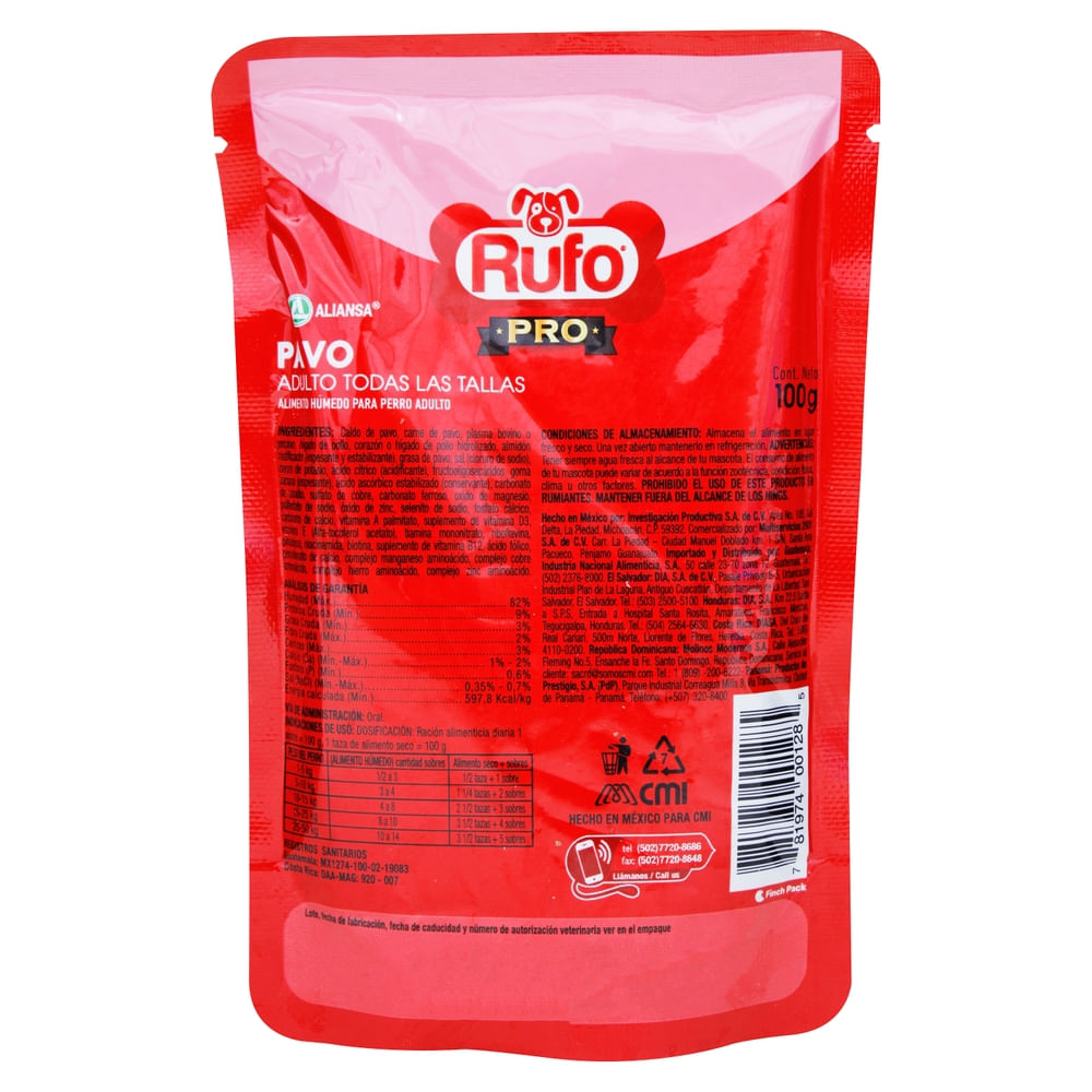 Rufo Pro Adulto Humedo Pavo De 100gr