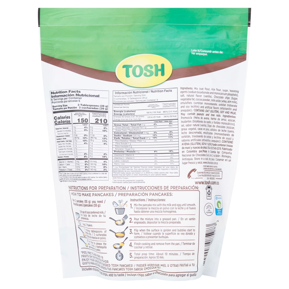 Tosh Pancake Avena Choco Chips 250gr - Walmart | Compra en línea