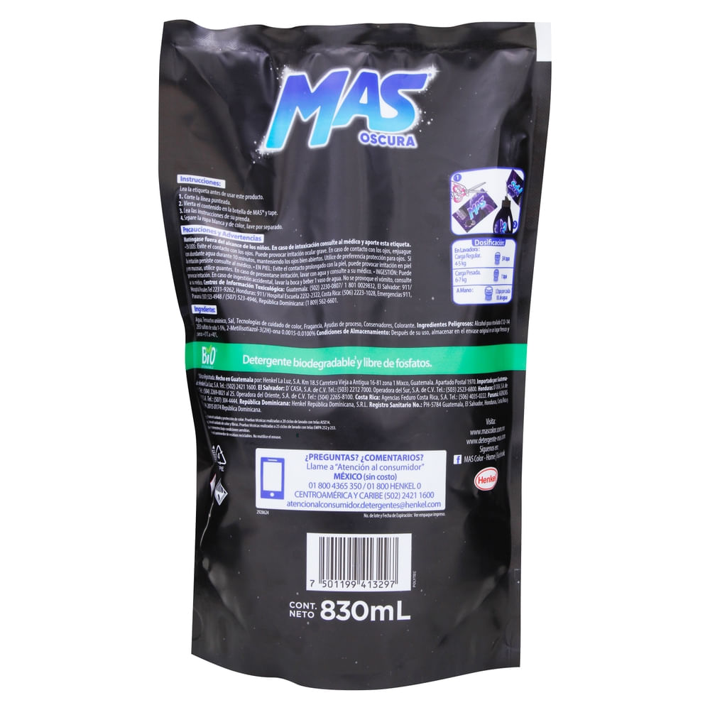 Comprar Detergente líquido Mas oscuros intensos - 830 ml | Walmart ...