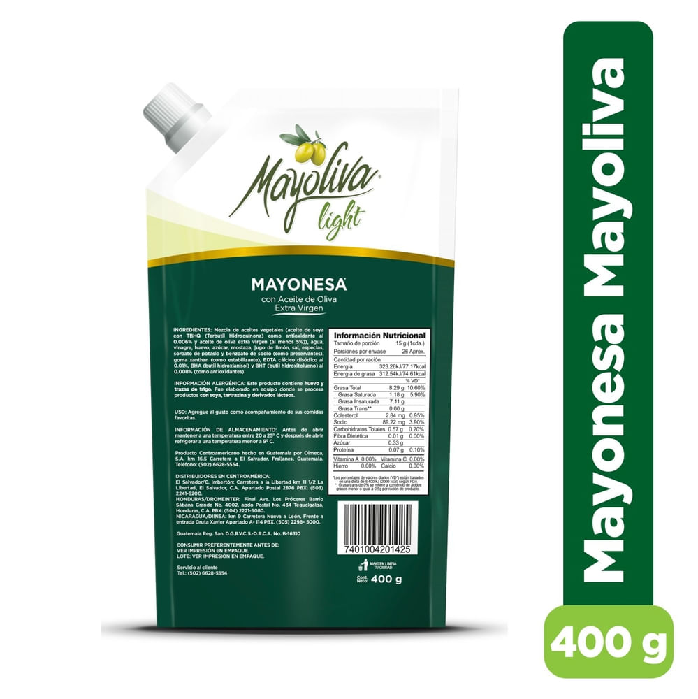 Comprar Mayonesa Mayoliva Light Con Aceite De Oliva Doy Pack - 400 g ...