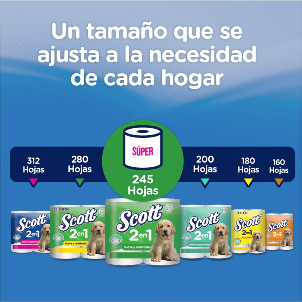 Papel Higiénico Scott 2 en 1 Doble Hoja - 6 Rollos - Maxi Despensa ...