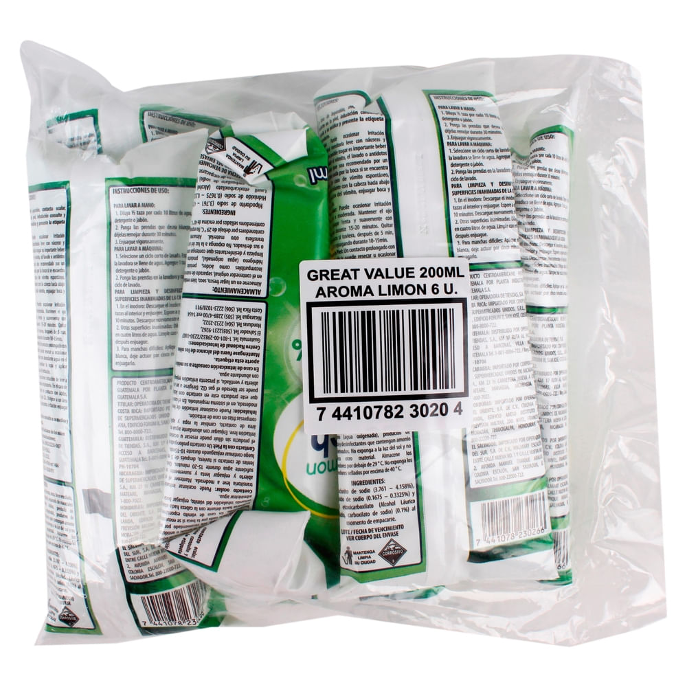 Comprar Cloro Marca Great Value Aroma Limón 6Pack -1200 ml | Walmart ...
