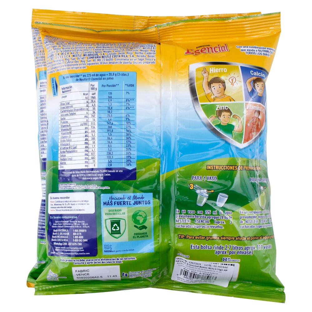Leche entera Nestle Esencial Bolsa 2 Pack - 650 g - Walmart | Guatemala
