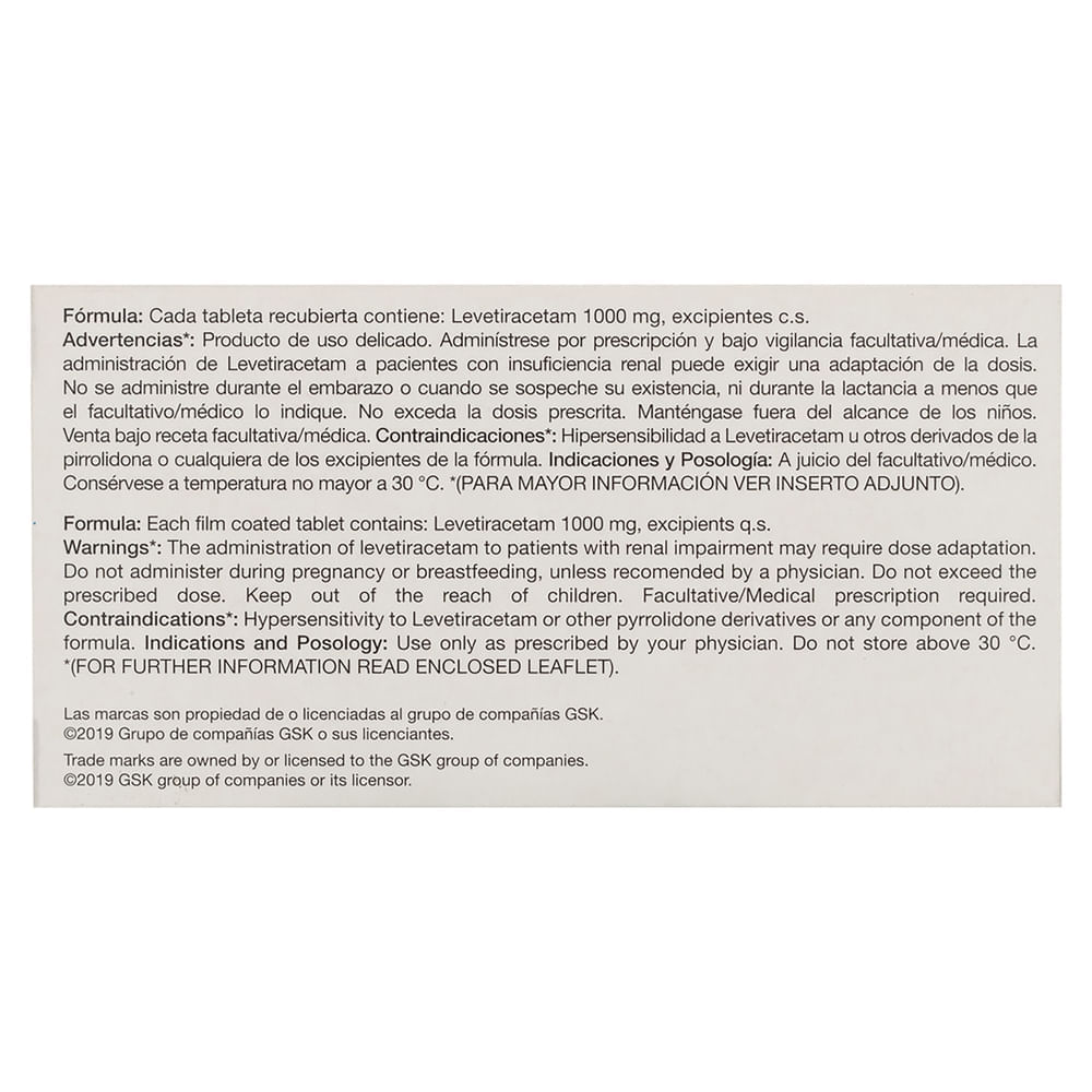 Comprar Sistema Nervioso Glaxosmithkline Keppra 1000 mg 30 Comprimidos ...